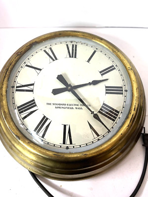 LARGE ROUND STANDARD ELECTRIC TIME CLOCK SPRINGFIELD MASS. WORKING ...