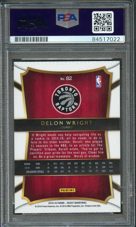 2015-16 Select Basketball #82 Delon Wright Signed Card AUTO 10 PSA ...