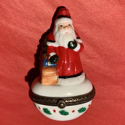 Christmas Holiday Ring Trinket Holder Box Ceramic 2.5" Santa on Oval ...