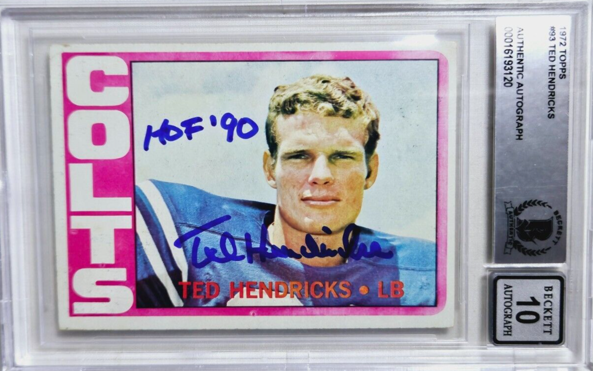 1972 Topps #93 Ted Hendricks Signed Rookie Card Autograph W/HOF RC BAS ...