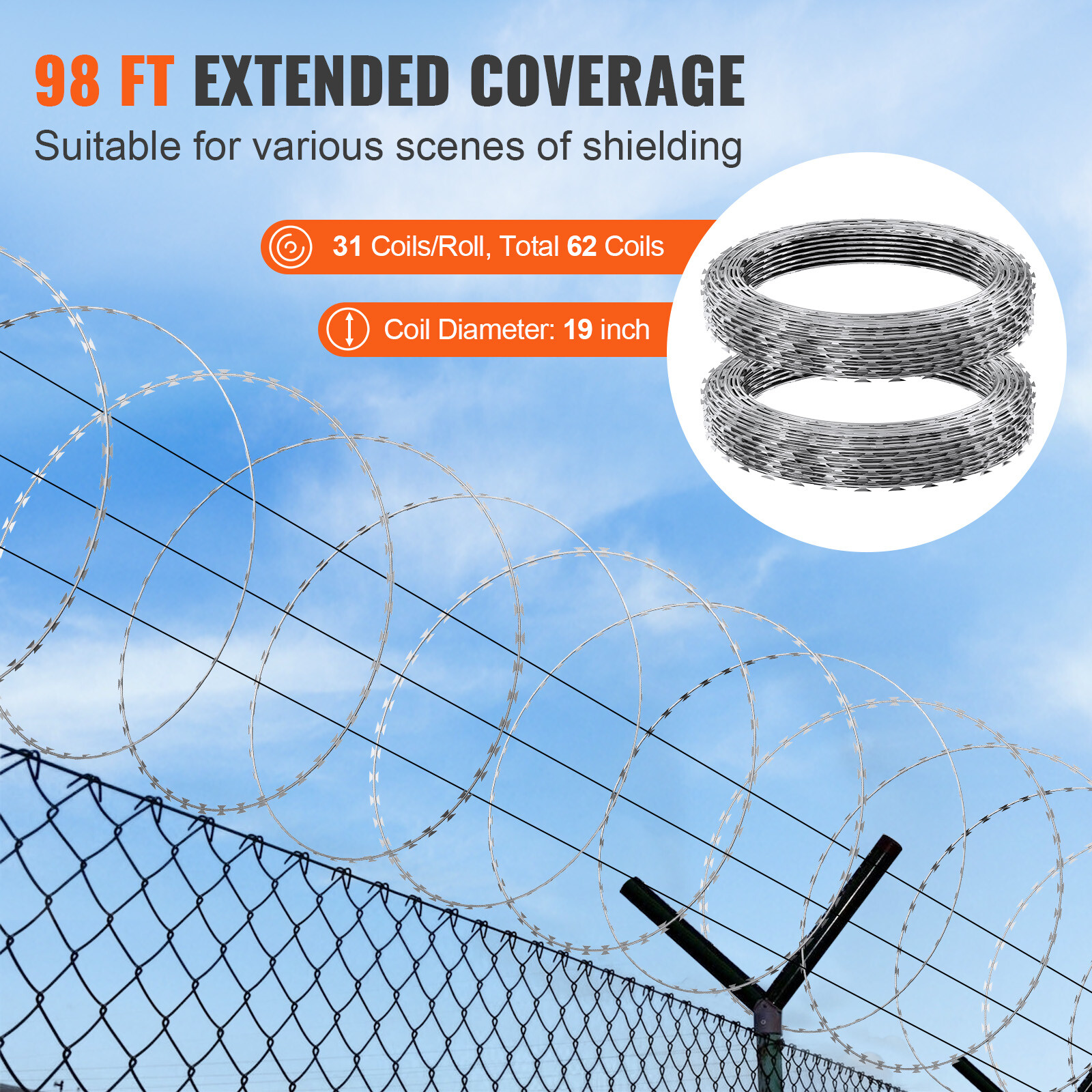VEVOR Razor Wires Razor Barbed Wire 98 ft 2 Rolls Razor Wire Fencing ...