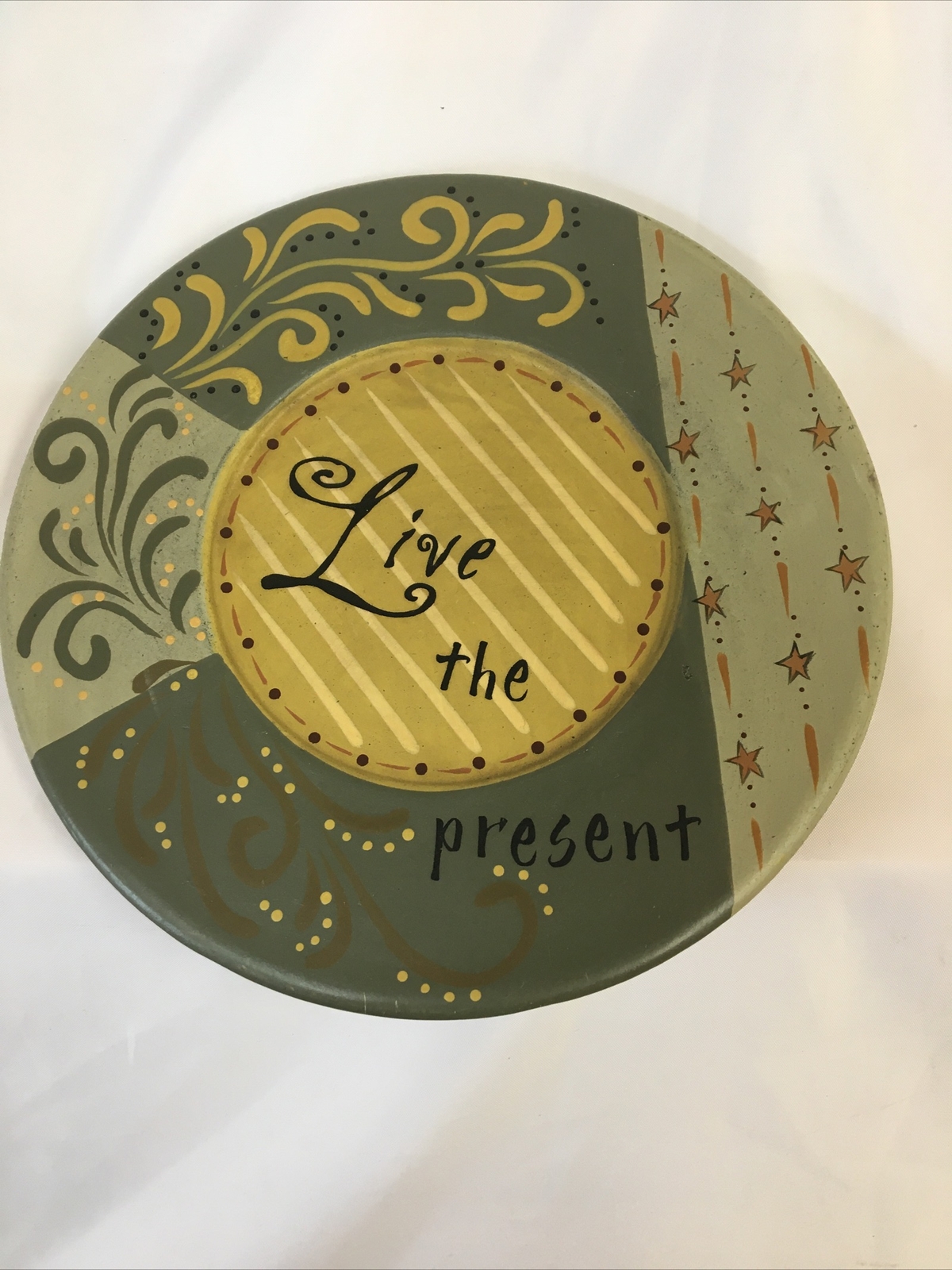 Heartside Wood Folk Art Plate Joni Martin LIVE THE PRESENT Decorative 8 ...