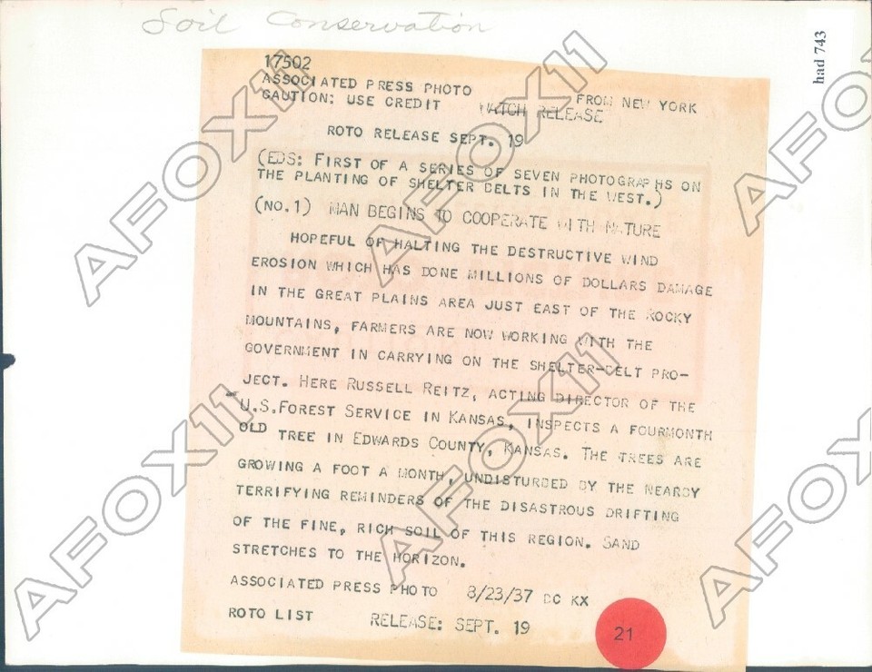 1937 Kansas US Forest Service Russell Reitz Shelter Belt Project Press ...
