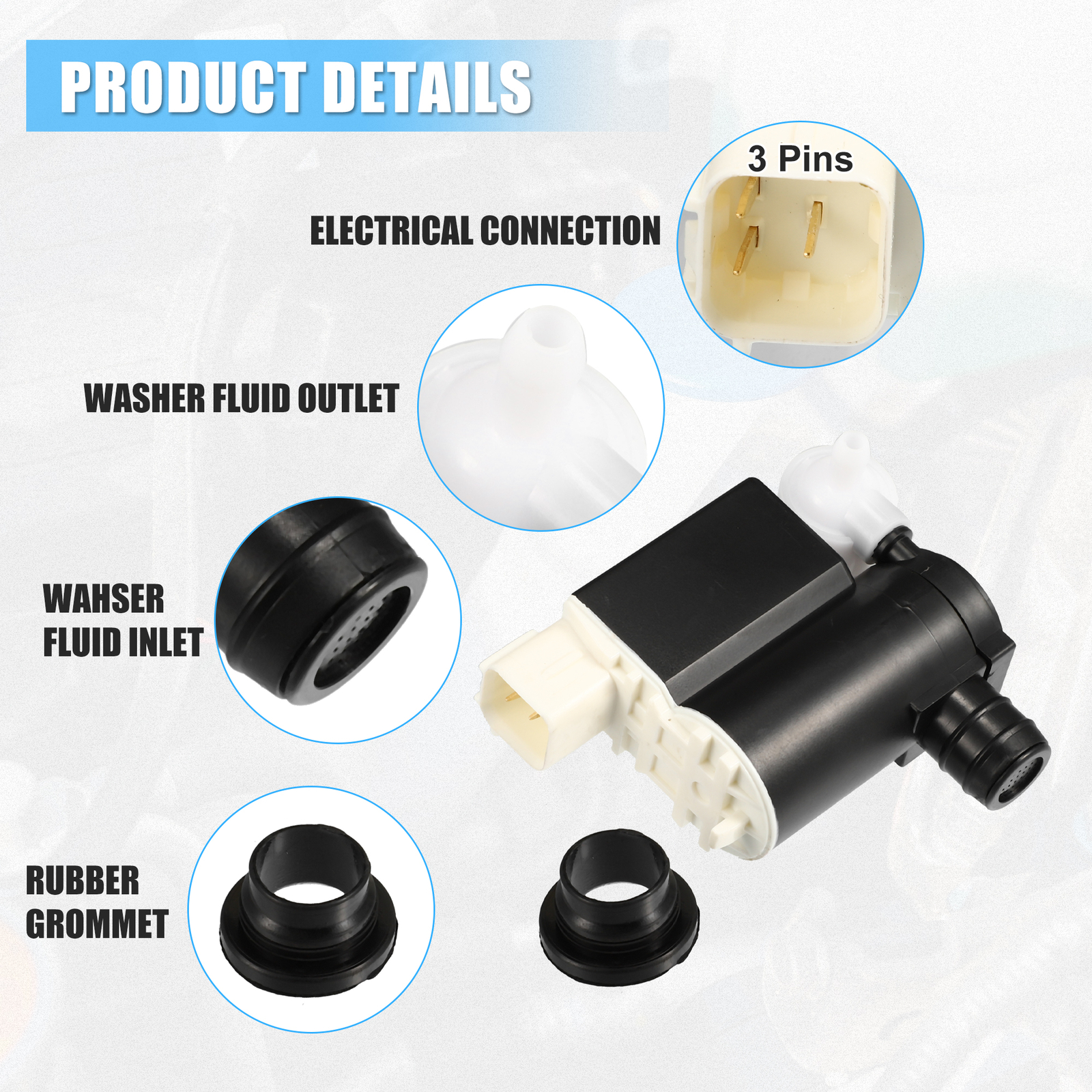 Windshield Washer Motor Pump with Grommet for Hyundai Veloster 98510 ...