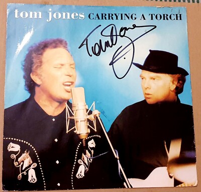 TOM JONES SIGNED LP RECORD SLEEVE. "CARRYING A TORCH".RECORD INCLUDED ...