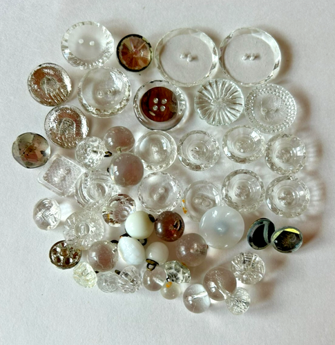 Lot of 45 Antique/Vtg Clear Glass Opague Milkglass Mirror Buttons 3/8 ...