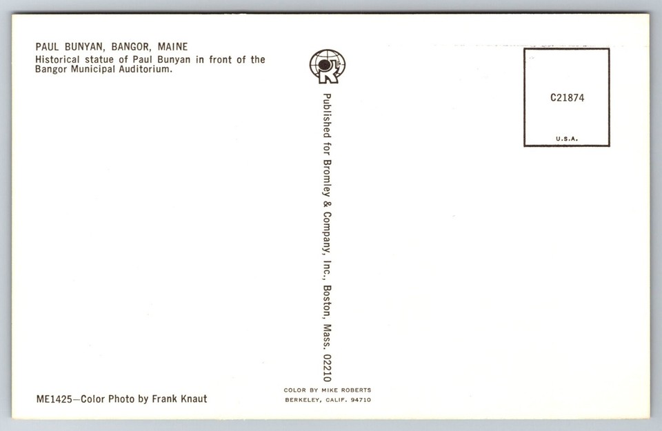 Paul Bunyan In Front Of Auditorium Building Bangor Maine ME Vintage ...