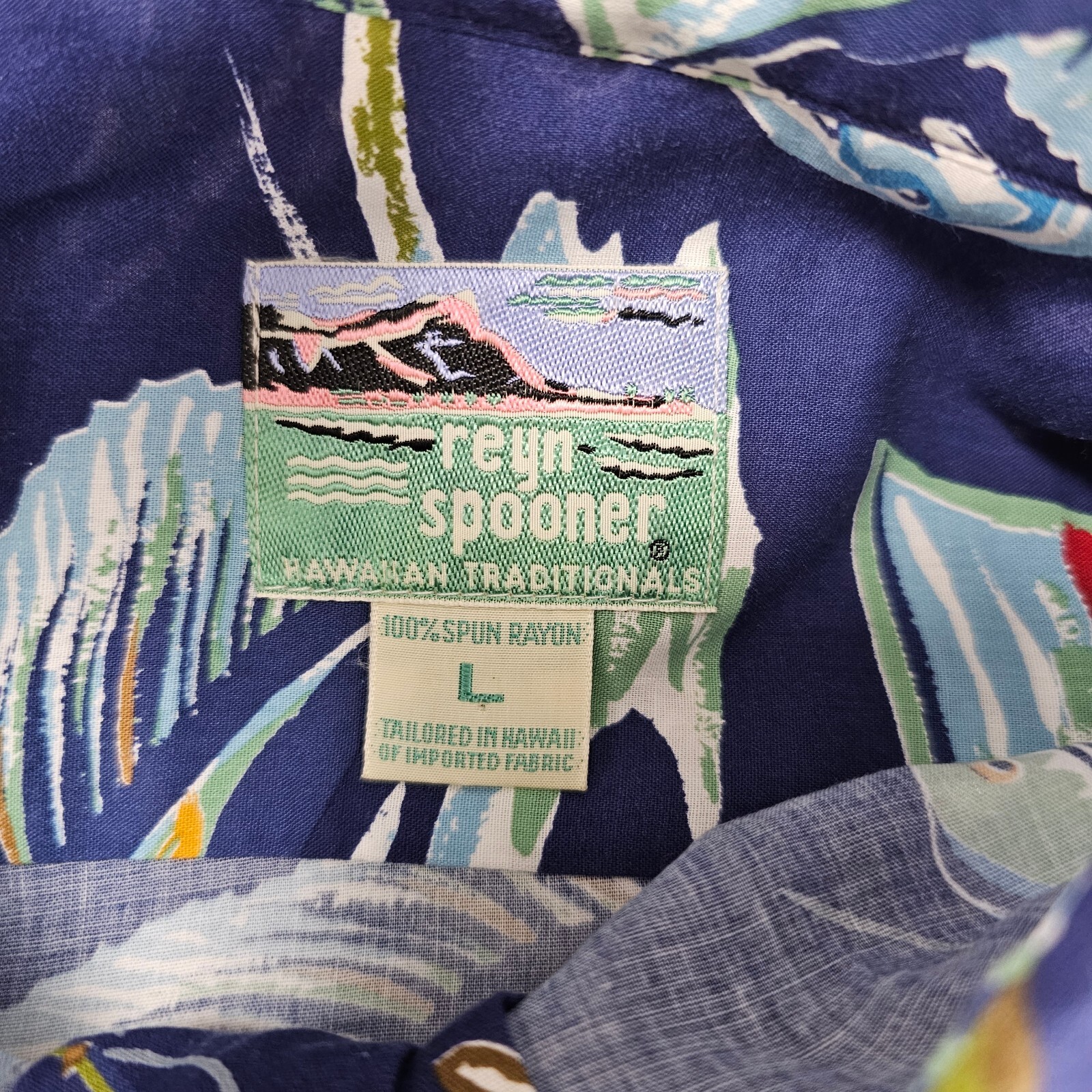 Reyn Spooner Shirt Men Large Blue Marlin Boat Fishing Hawaii AOP Short ...