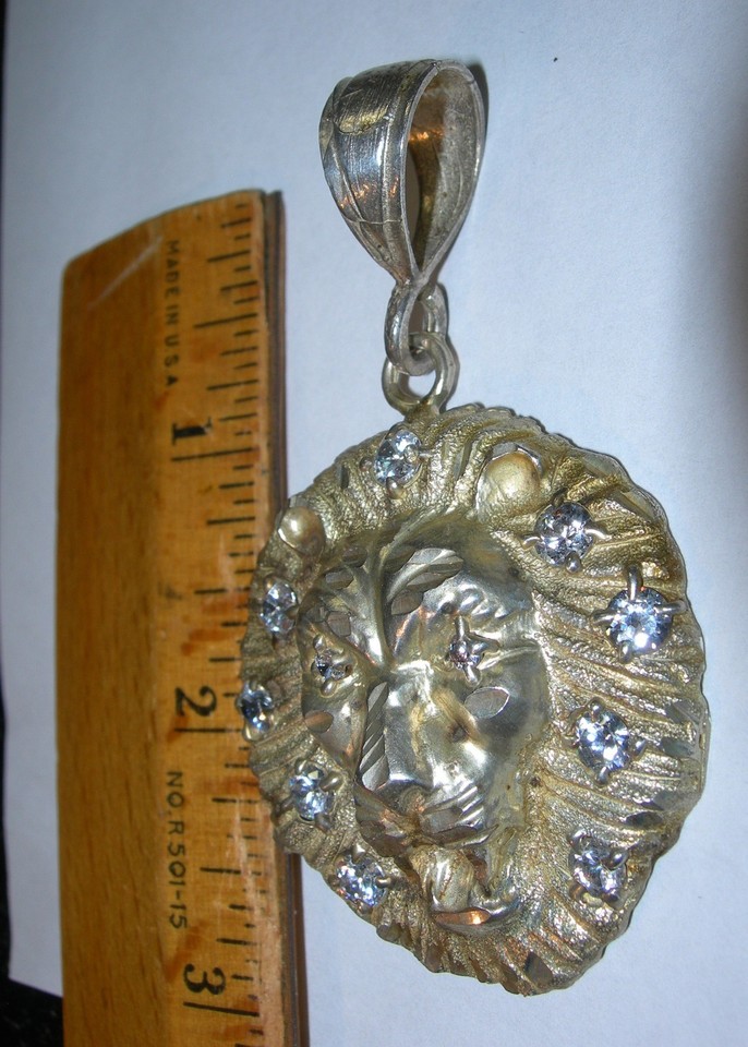 SILVER ICY BLING CZ PENDANT BIG 3 " Lyon, Tiger | eBay