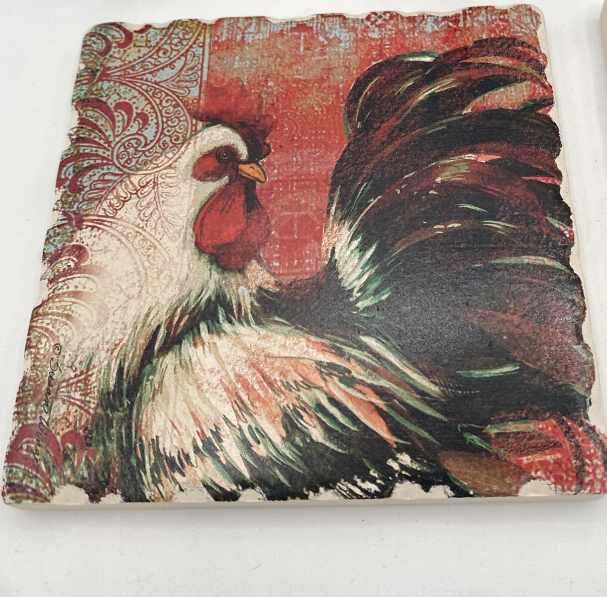 Decorative Rooster Coasters Set Of 4 Ceramic With Cork Backing | eBay