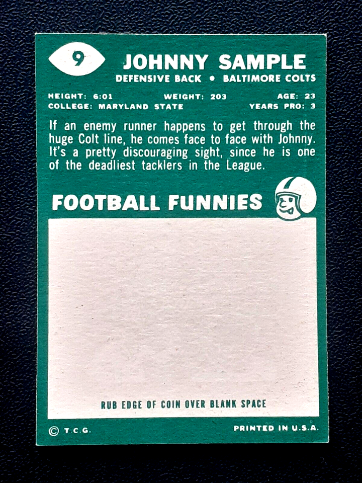 JOHNNY SAMPLE RC 1960 TOPPS 60 NO 9 EXMINT+ 49724 | eBay