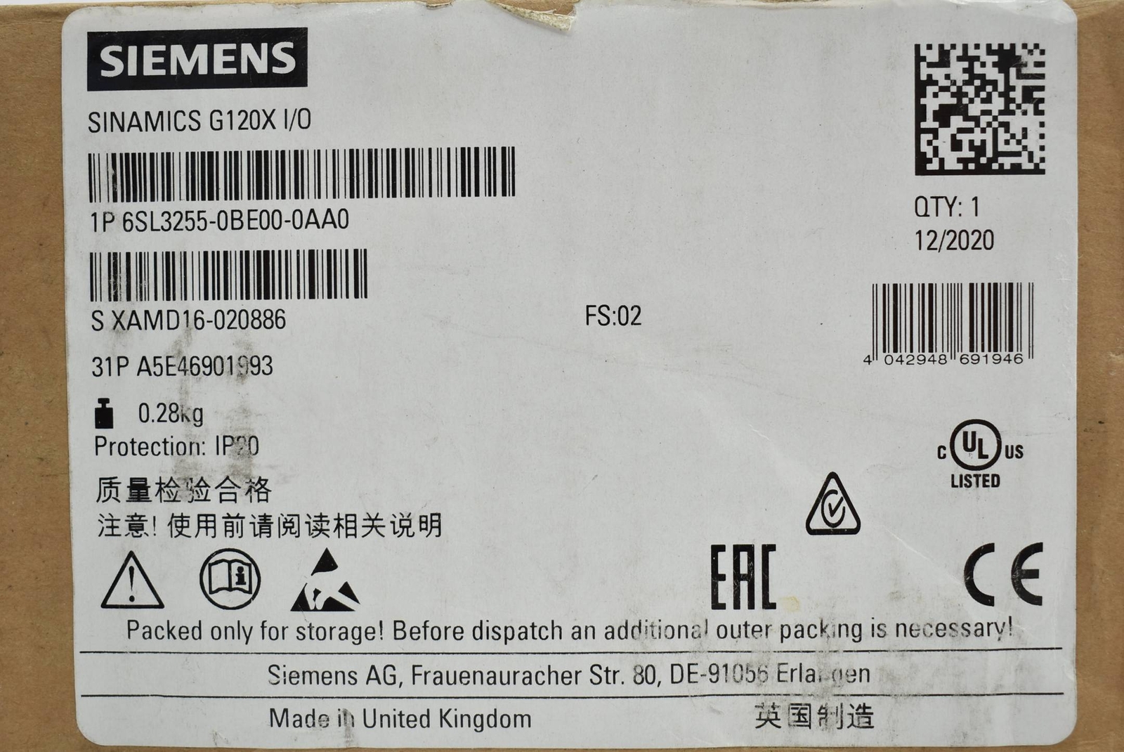 Siemens sinamics G120X I/O 6SL3 255-0BE00-0AA0 ( 6SL3255-0BE00-0AA0 ...