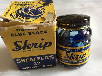 Vintage Sheaffer's Skrip Ink Permanent Blue Black #22 jar in the Box ...