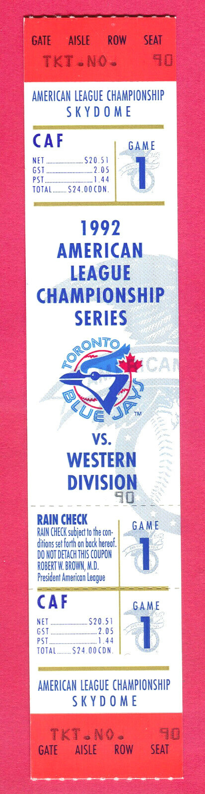 A STEAL! FULL TICKET! 1992 ALCS BLUE JAYS/A'S GM #1-HRS=MCGWIRE/BAINES ...