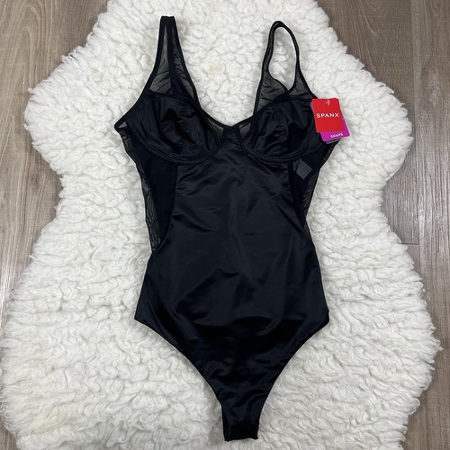 Spanx Shaping Satin Thong Bodysuit XL Black | eBay