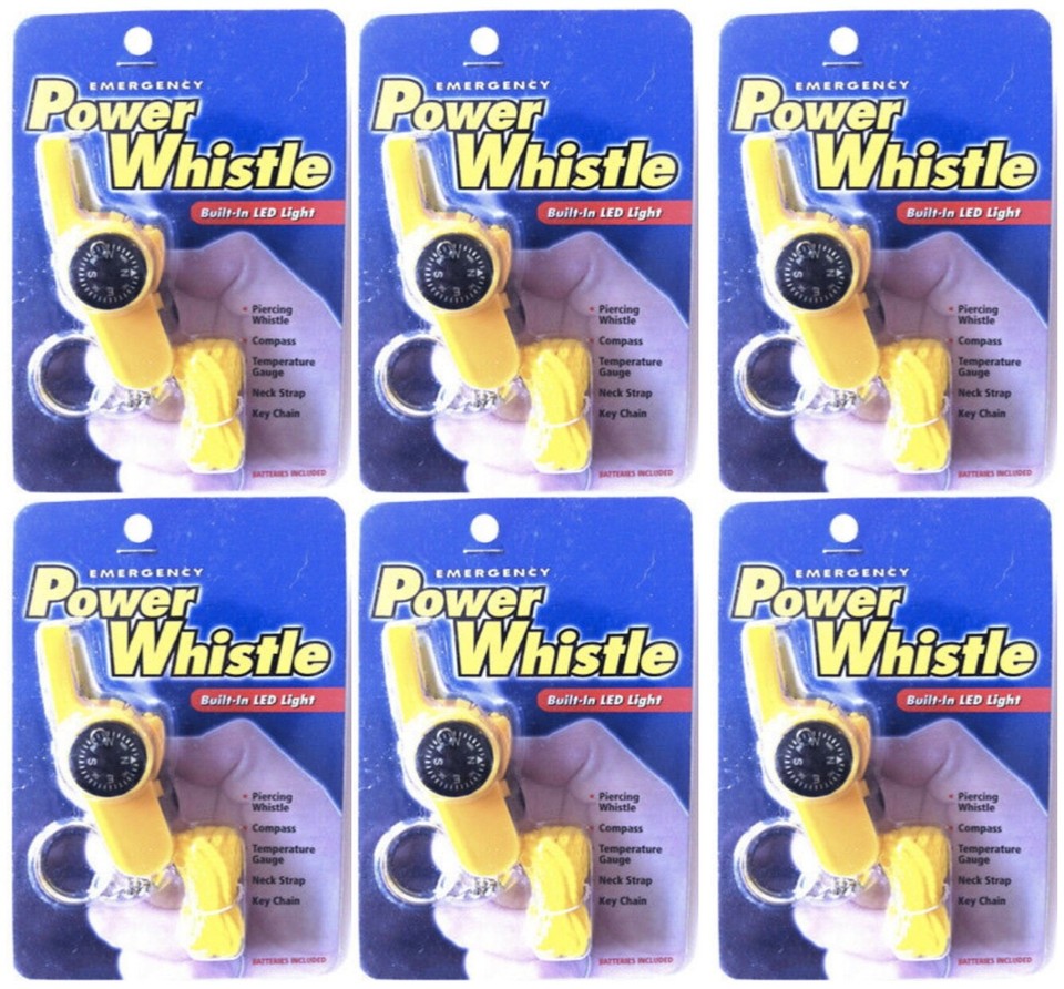 6 Power whistles emergency compass led key chain neckstrap original ...