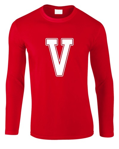 Letter V Men's Long Sleeve T-Shirt Funny Initials Font Team Cool Gift ...