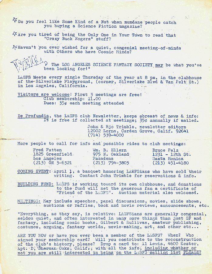 FORREST J ACKERMAN COLLECTION -- 1966 Los Angeles Science Fantasy ...