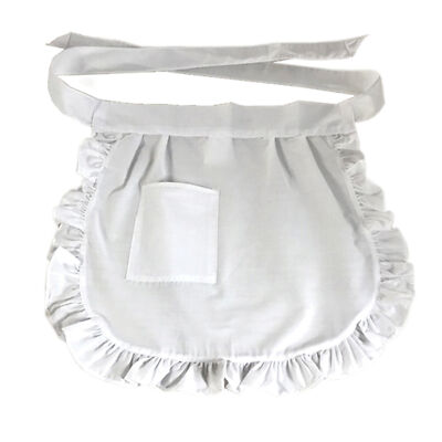 White Frilly Half Waist Apron Vintage Waitress Server Pinny Pocket 38cm ...
