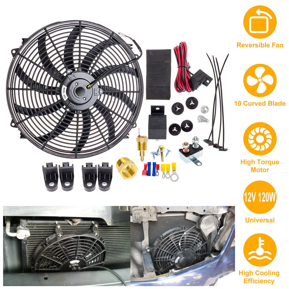 16Inch Electric Radiator Cooling Fan Thermostat Kit 3500 CFM Reversible ...