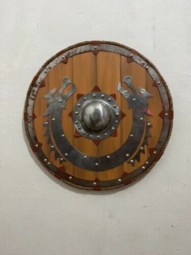 Handmade 24 Inches Medieval Warrior Wooden Viking Round Shield Medieval ...