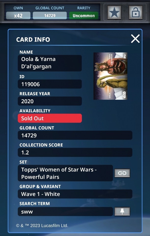 Star Wars Card Trader DIGITAL Women Powerful Pairs OOLA + YARNA D'AL ...