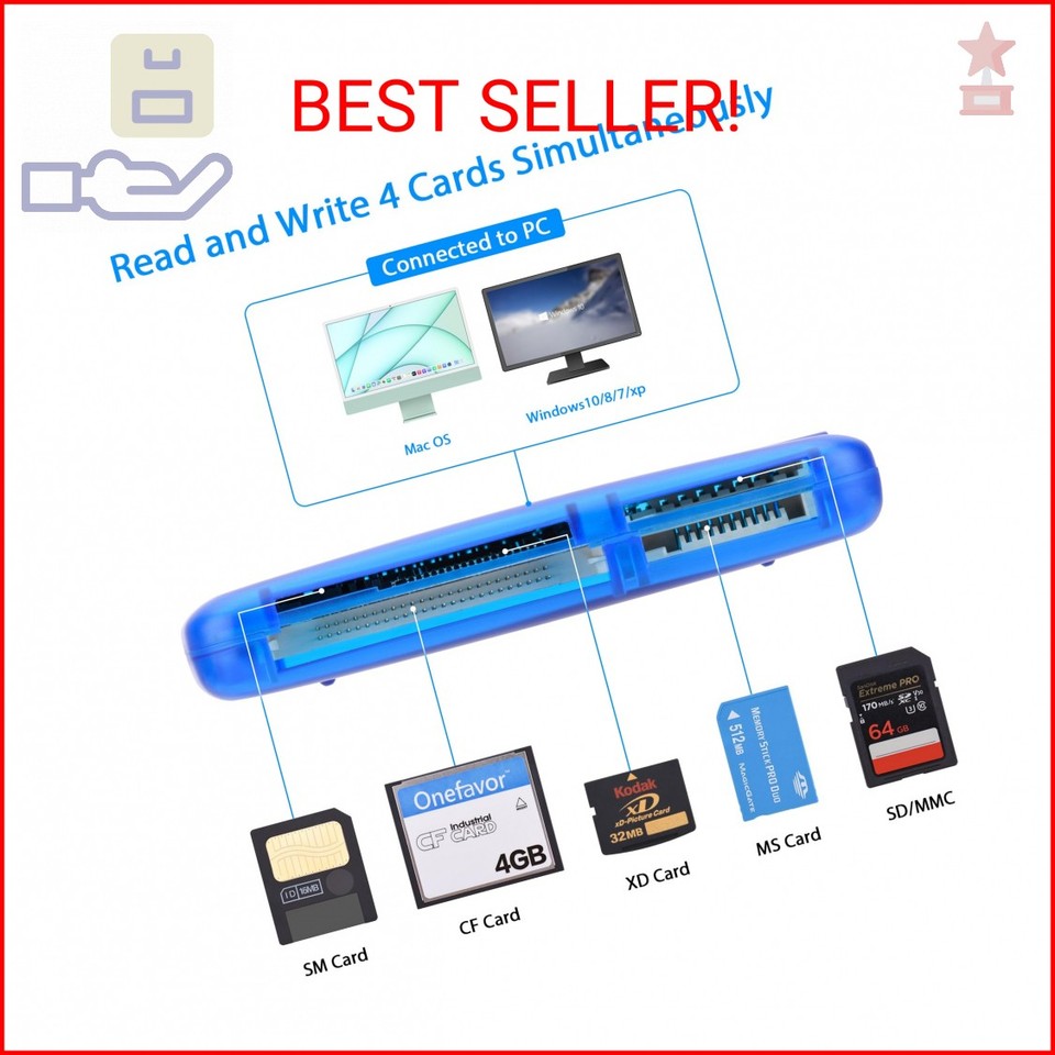 Onefavor SmartMedia Cards Reader Writer, All-in-1 USB Universal Multi ...