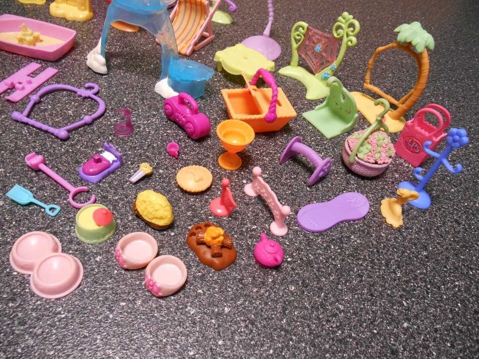 HUGE LOT Littlest Pet Shop Accessories Food Clothes Toys Swings LPS ...