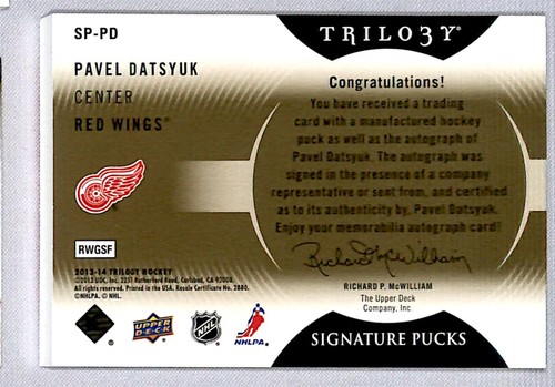 2013-14 UD Trilogy Signature Pucks Pavel Datsyuk Auto #SP-PD *RG ...
