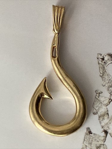 Vintage 14K Yellow Gold Fish Hook Pendant | eBay