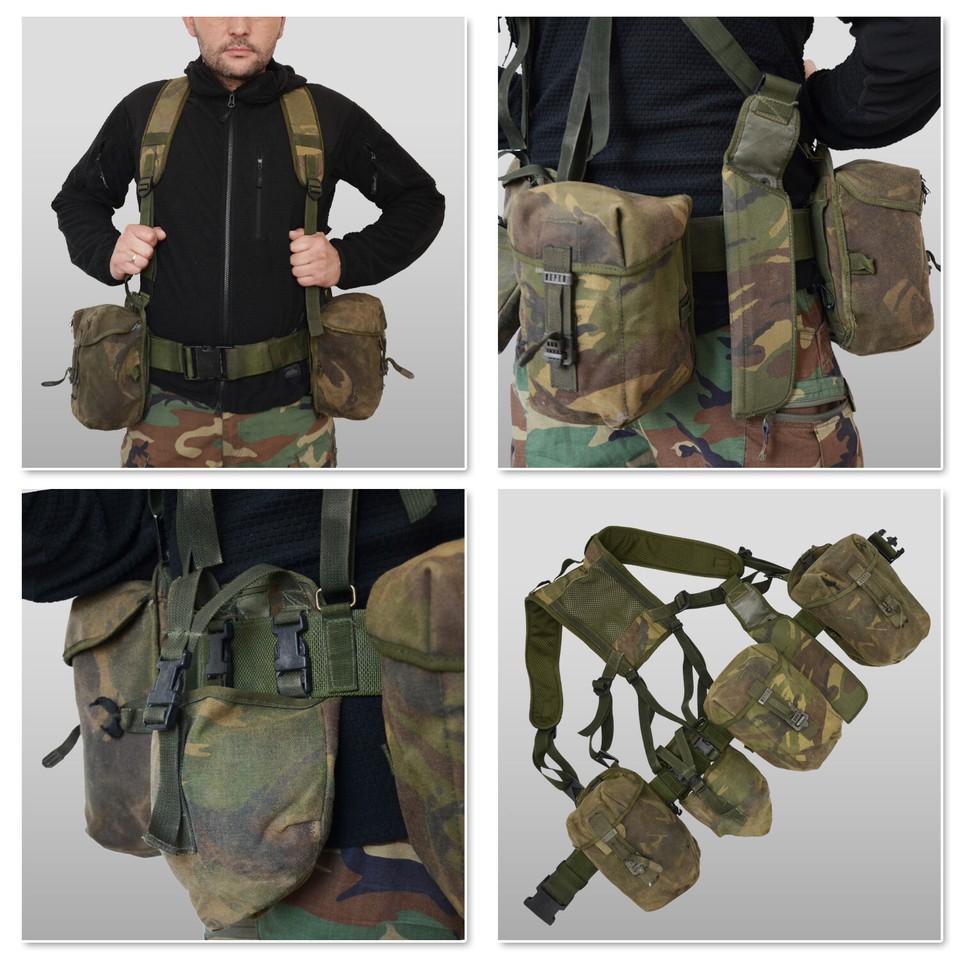 British Army CHEST RIG DPM Tactical Airborne Webbing Woodland Pouches ...