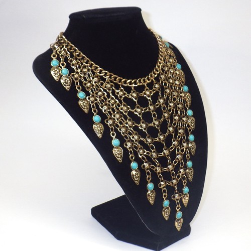 Gold Tone Chain Mail Bib Statement Necklace Egyptian/Tribal/Cleopatra ...