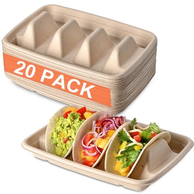 20 Pack Disposable Taco Plates For Party Taco Holder For 3 Tacos ...