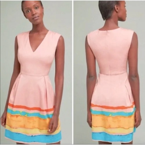 Tracy Reese Anthropologie Fit & Flare Dress Striped Hem Sleeveless 10 ...