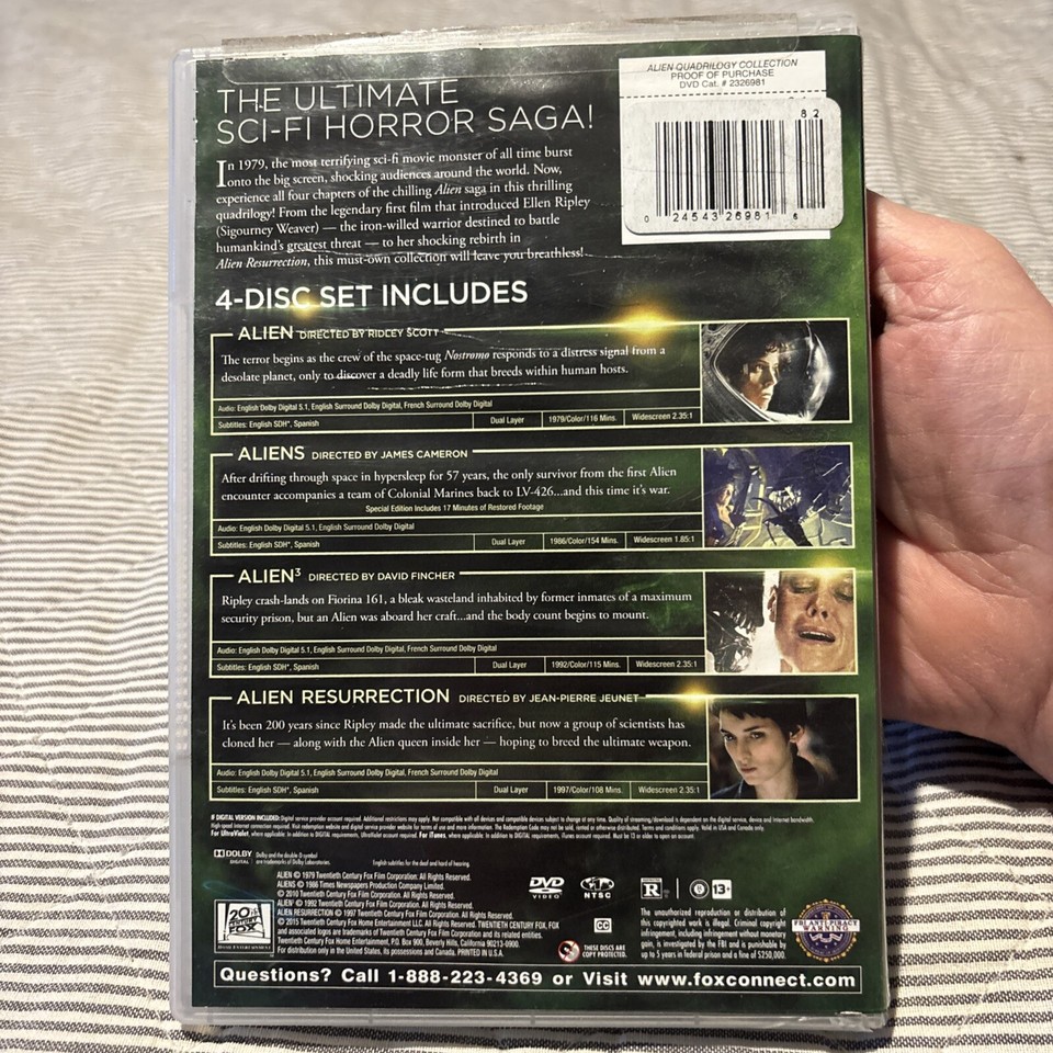 Alien Quadrilogy (DVD, 2015, 4-Disc Set) Aliens 1 2 3 Resurrection ...