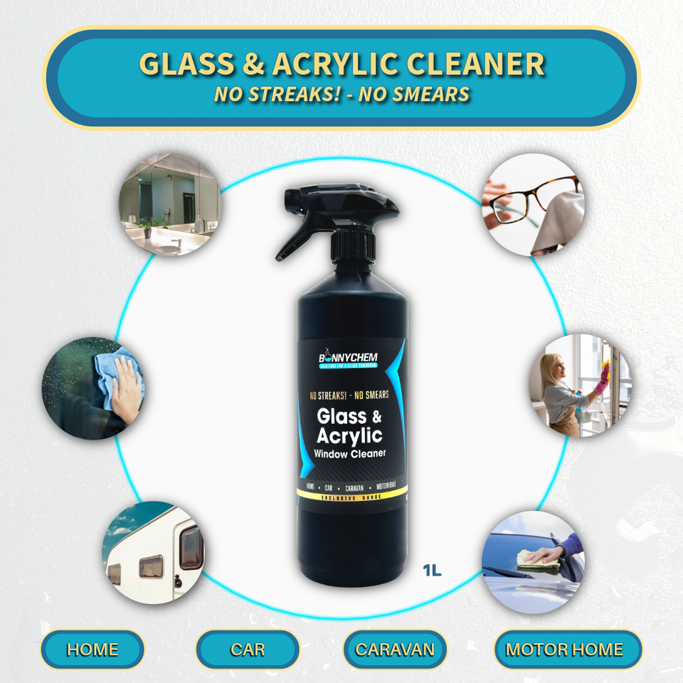 Glass & Acrylic Window Cleaner 1L for Home /Car / Caravan / Motor Home ...