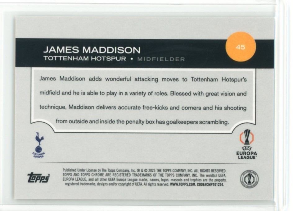 2024-25 TOPPS CHROME SAPPHIRE UEFA CLUB COMPETITIONS GOLD JAMES ...