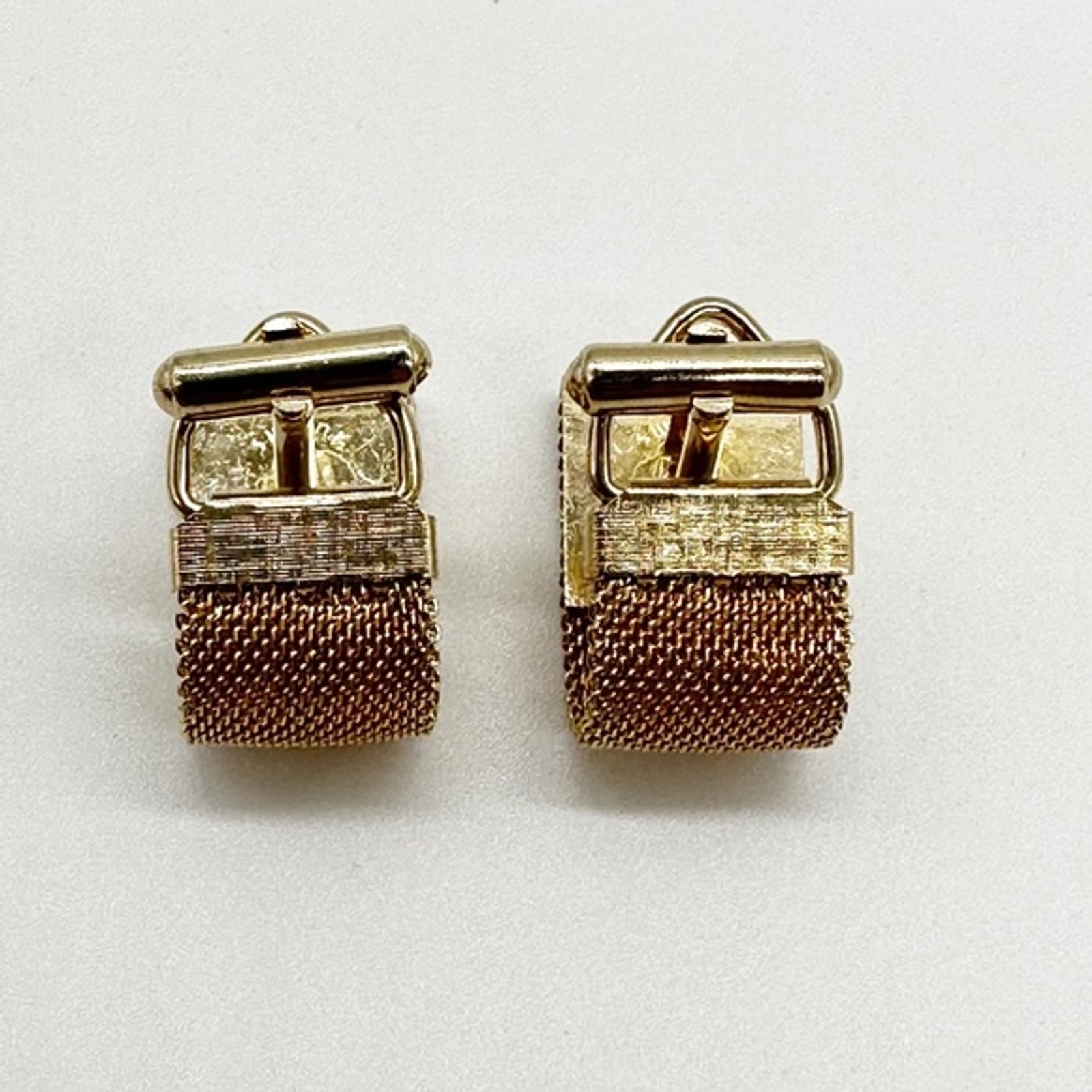 Vintage Swank Mesh & Brushed Gold Square Cufflinks - Gem