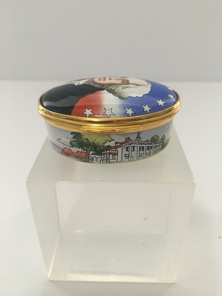 Halcyon Days Enamel Pill Box "George Washington" Designed by Tiffany ...
