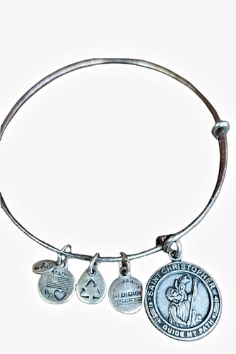 Alex and Ani SAINT CHRISTOPHER II Bracelet Silvertone Bangle Charm Logo ...