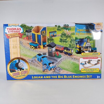 Thomas & Friends Logan And The Big Blue Engines Set Wooden Railway | eBay