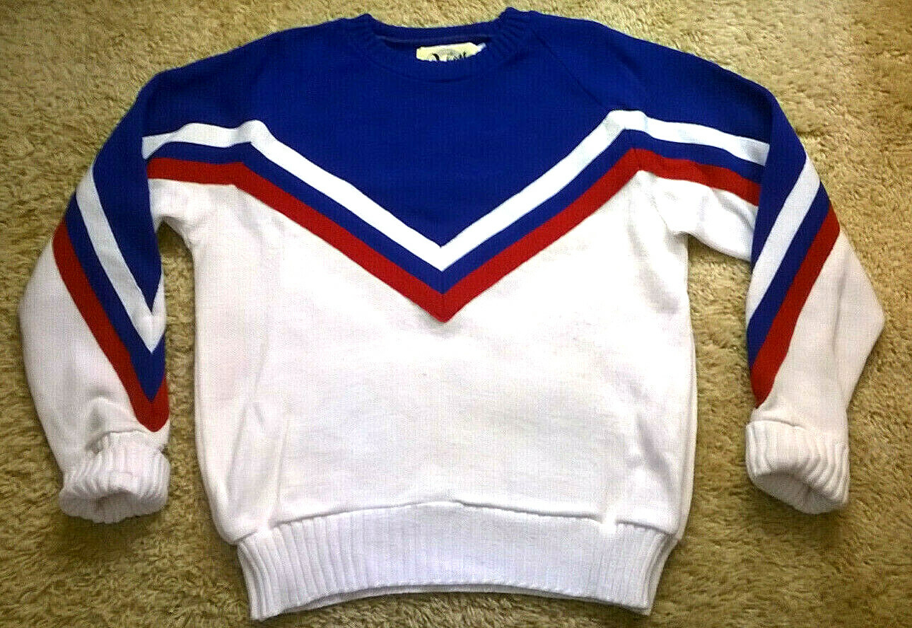 Vintage 1980s Cheerleader Sweater Red White Blue Size… - Gem