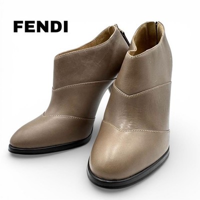 Auth FENDI Women's booties short Boots Leather Heel Size EU36.5 US6.5 ...