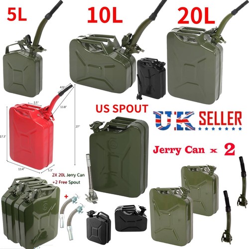 Jerry Can Metal Petrol Diesel 5L 10L 20L Storage Fuel Cans w/Oil Spout ...