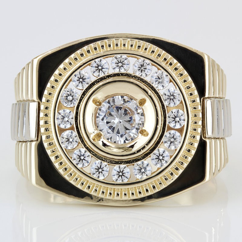 Men's 14K Yellow + White Gold Presidential / Oyster Style Cz Cubic ...