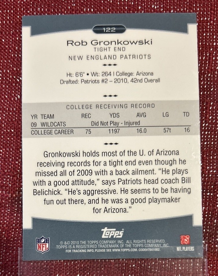 2010 TOPPS PLATINUM NFL FOOTBALL ROB GRONKOWSKI #122 ROOKIE NEW ENGLAND ...