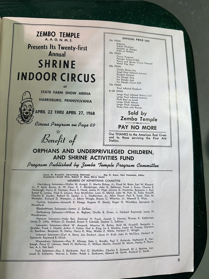 Shrine Circus Program 1968 Zembo Temple Harrisburg Pa | eBay