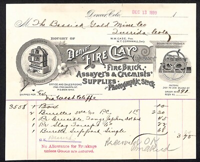 1899 Denver Fire Clay Co. Furness Crusher Assayer Bassick Gold Mine ...