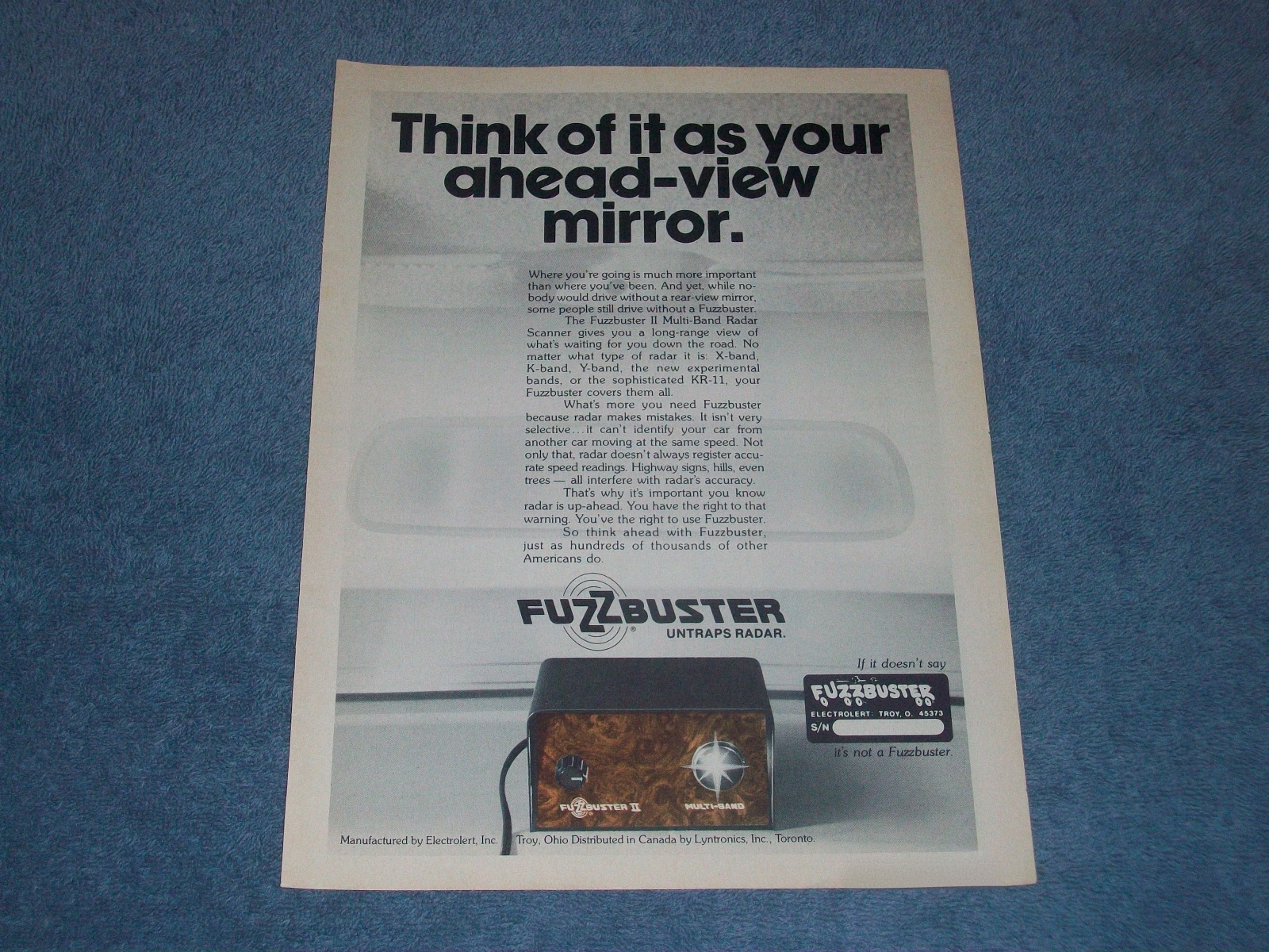 1978 Fuzzbuster Radar Scanner Vintage Ad "Think Of It As Your Ahead ...