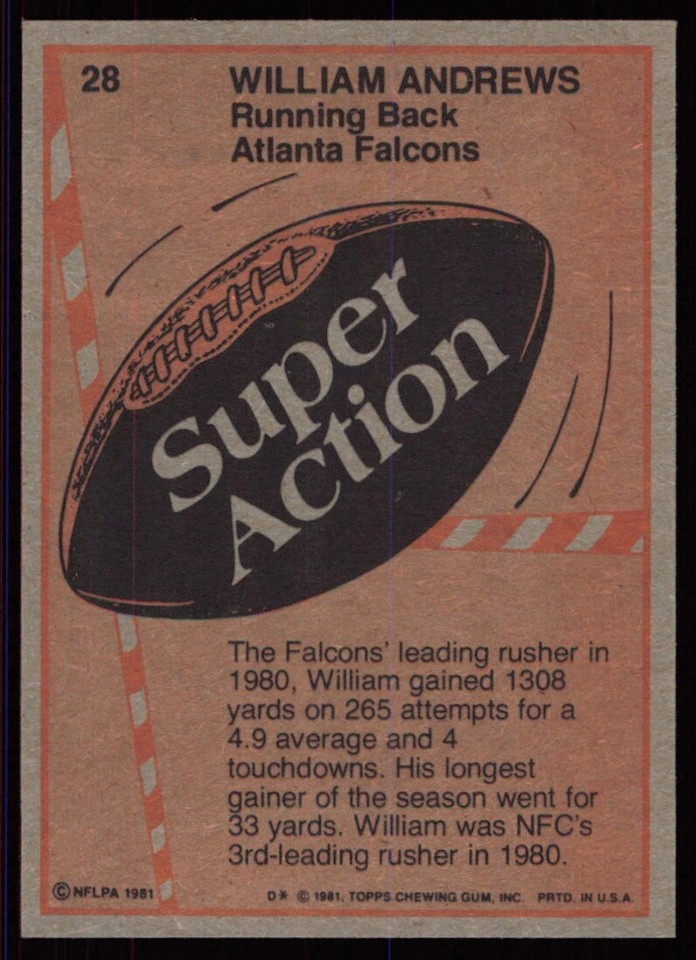 1981 Topps William Andrews Atlanta Falcons #28 | eBay